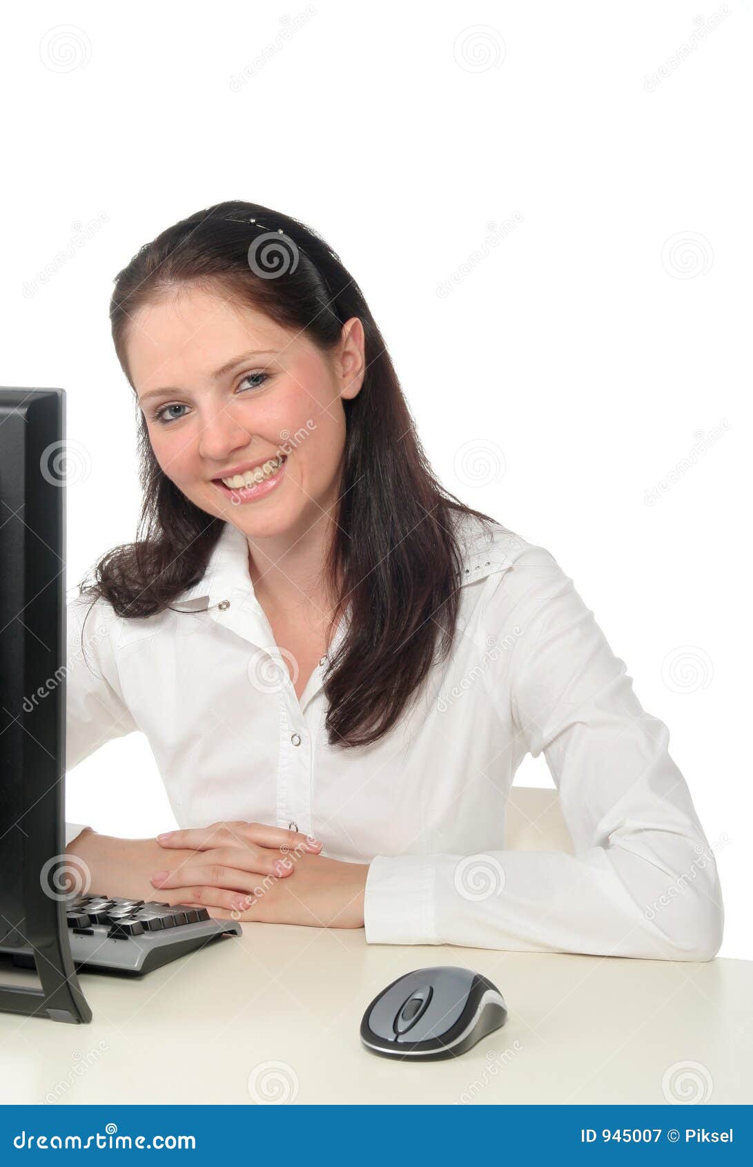 Woman Working on a Computer Stock Image - Image of happy, cheerful: 945007