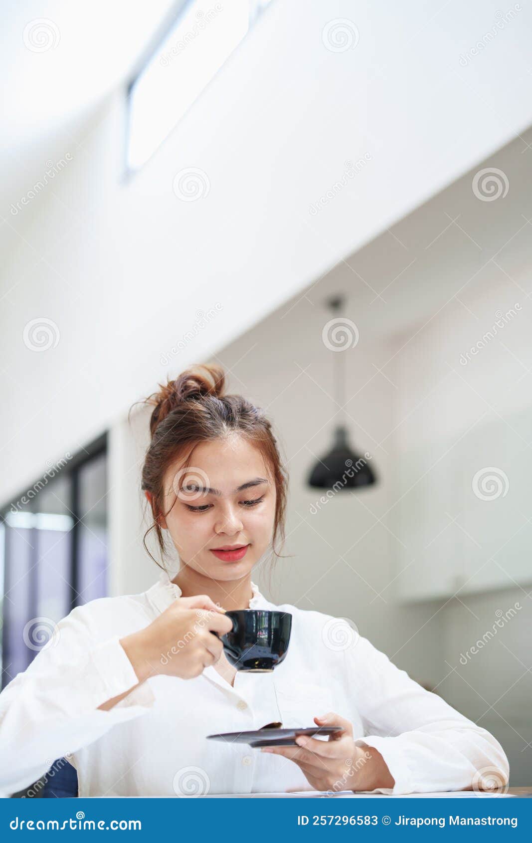 Woman Working on a Computer, Budgeting Documents and Drinking Coffee ...