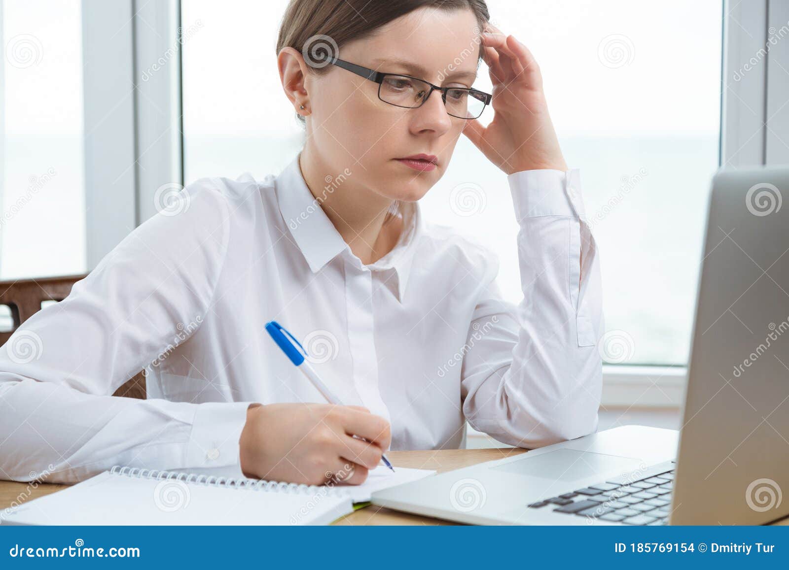 Woman Working with Computer, Get Sad Thinking Expression. Problem at ...