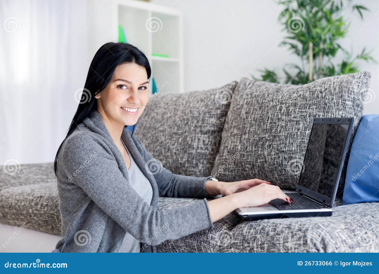 Woman Working with Computer at Home Stock Photo - Image of modern, life ...