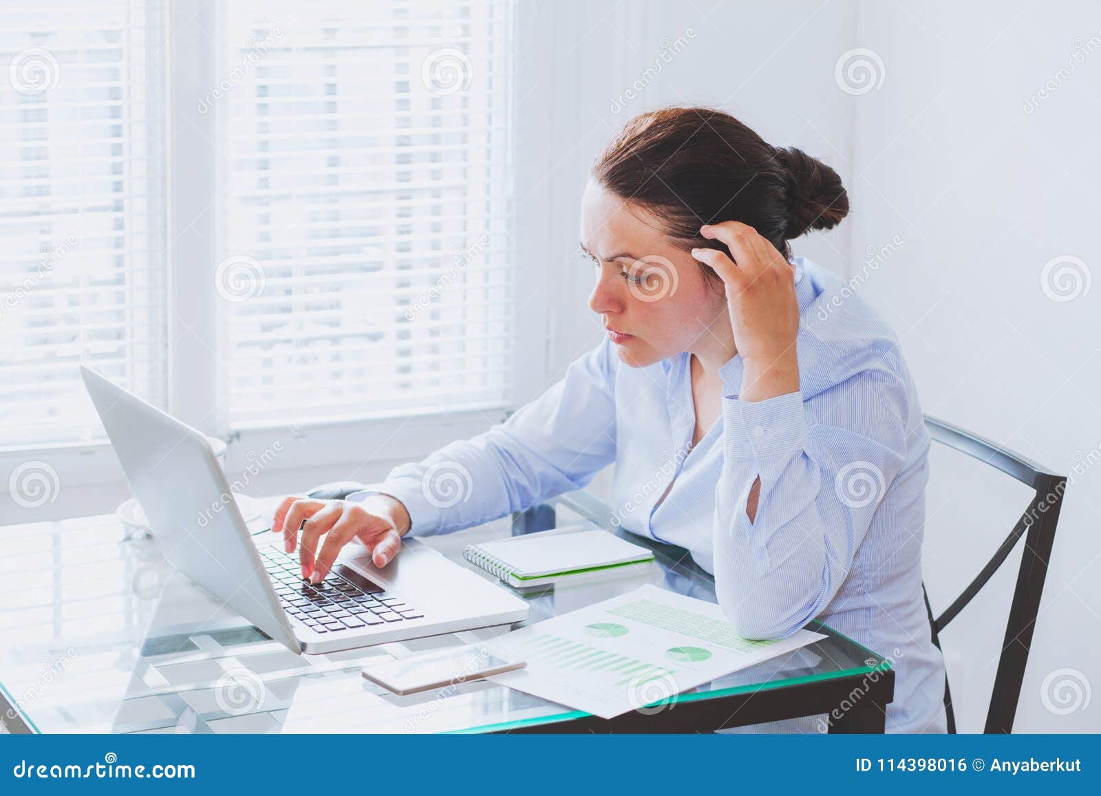 Woman Working on Computer in Modern Office Stock Photo - Image of desk ...