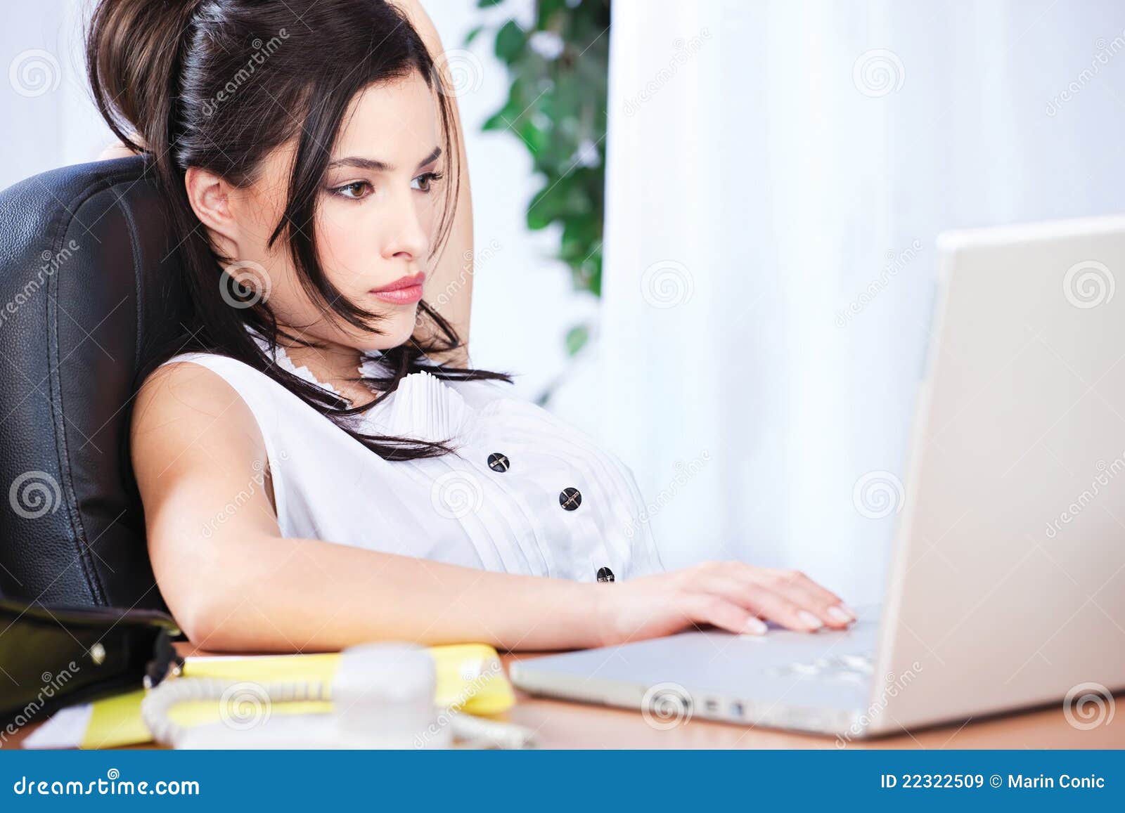 Woman Working on Computer in Office Stock Image - Image of ...