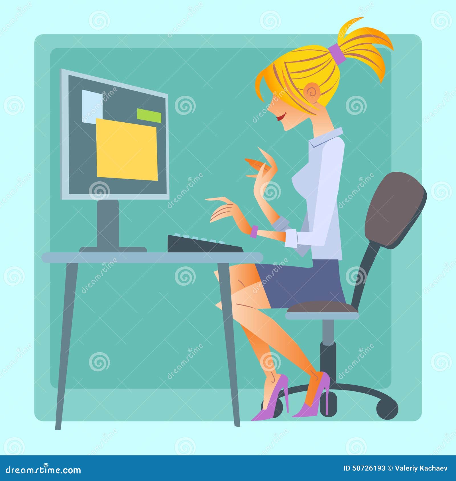 Woman working computer stock illustration. Illustration of working ...