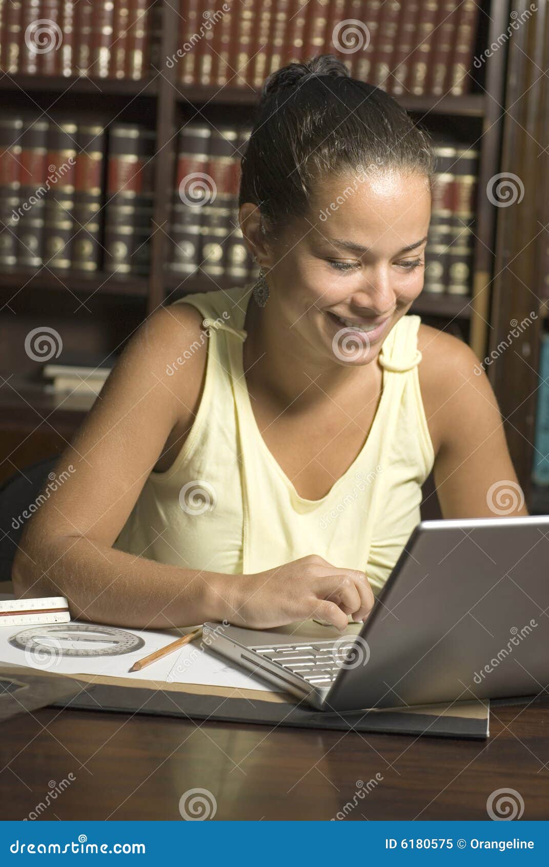 Woman Working on Computer - Vertical Stock Image - Image of backpack ...