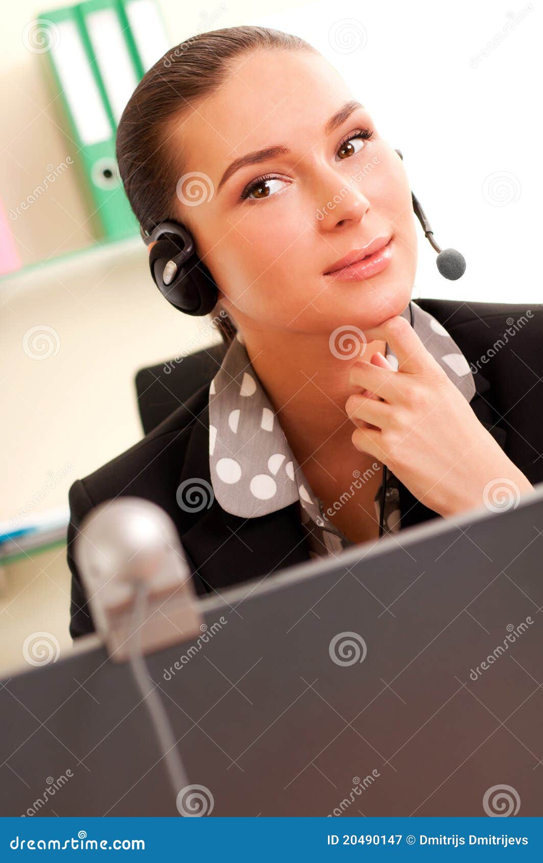 Woman Working on Computer and Wearing Headphones Stock Image - Image of ...