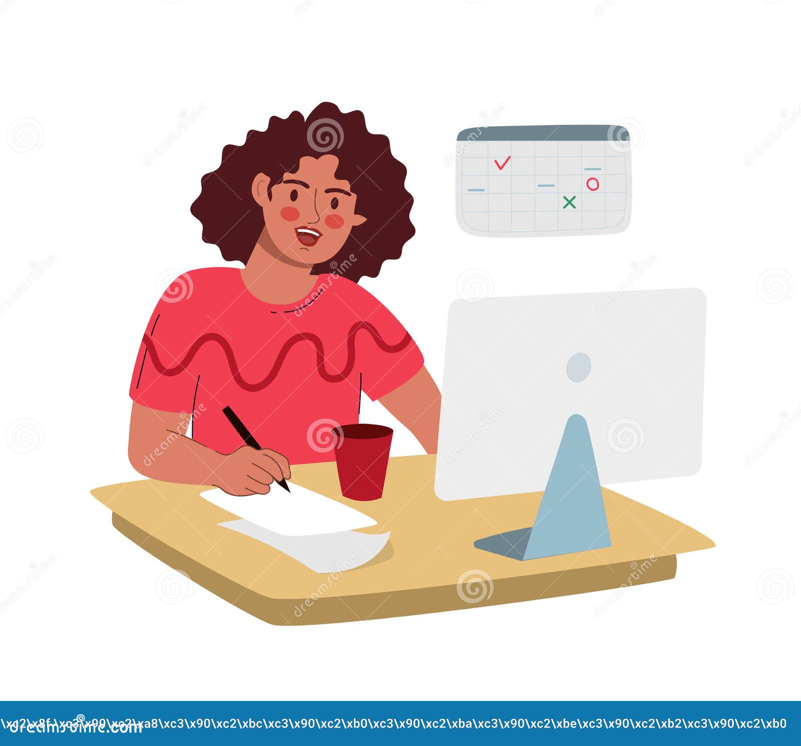 A Woman is Working at a Computer. Work in the Office and at a Distance ...