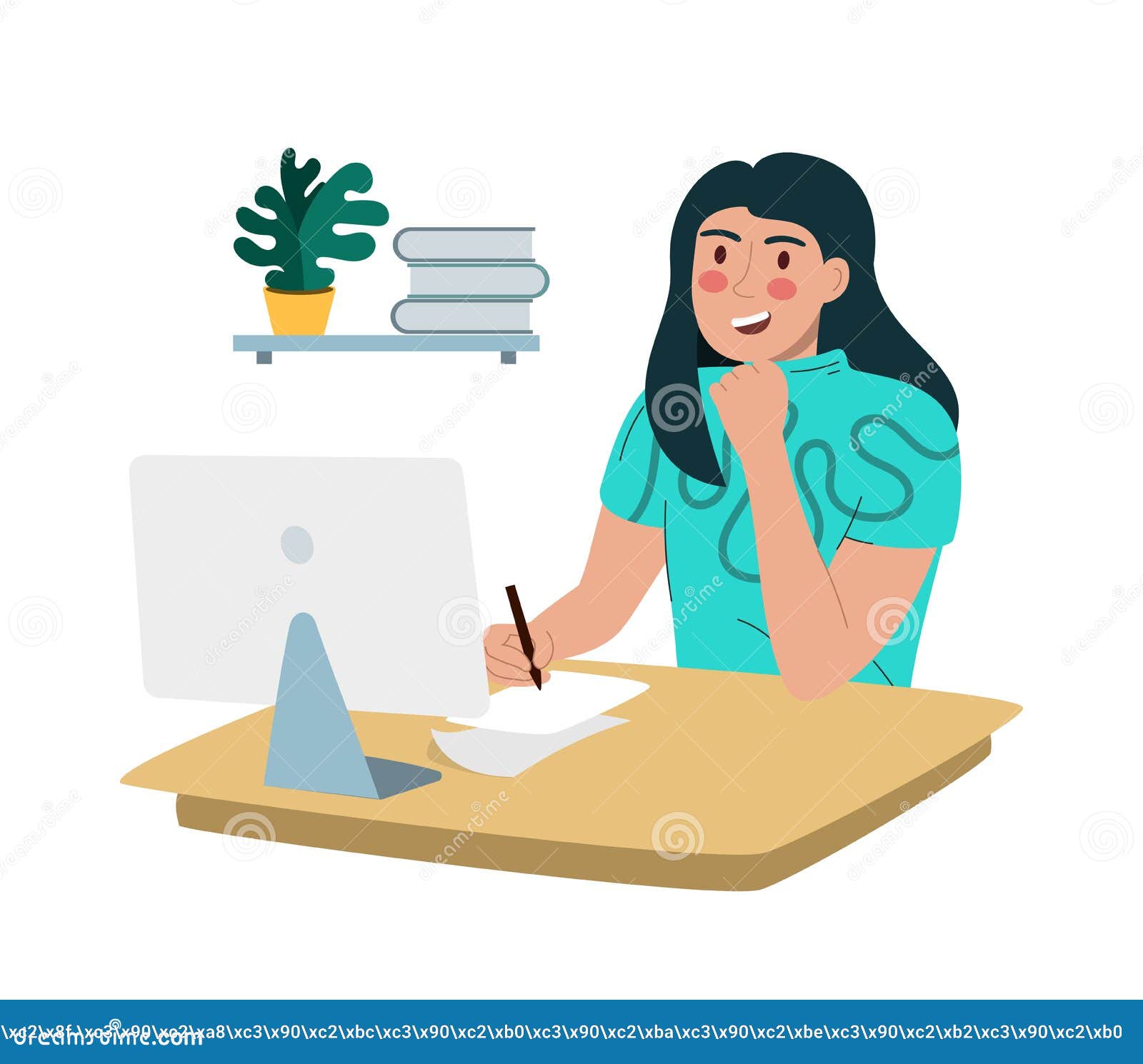 A Woman is Working at a Computer. Work in the Office and at a Distance ...
