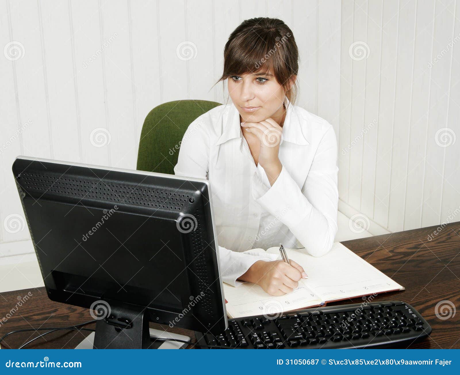 Woman Working with Computer Stock Image - Image of smile, computer ...