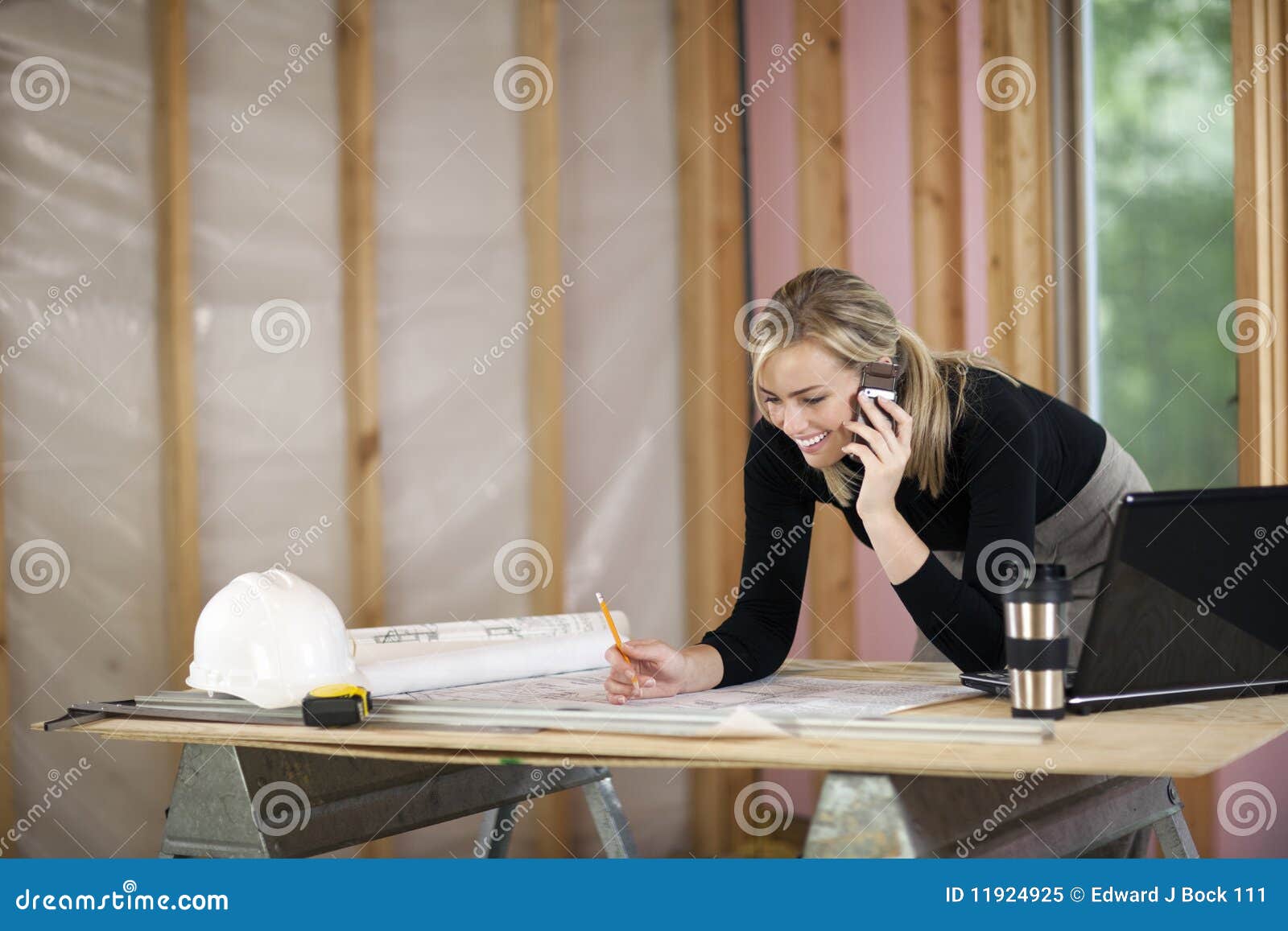 Woman Working at Construction Site Stock Image - Image of horizontal ...