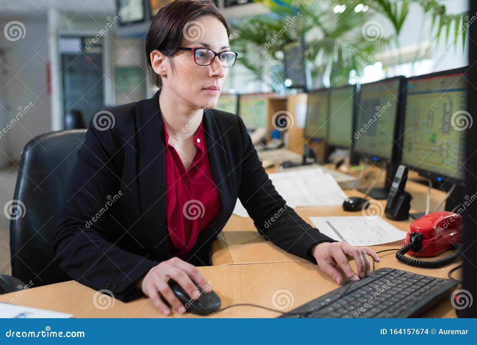 Woman Working in Control Center Stock Photo - Image of mission, agents ...