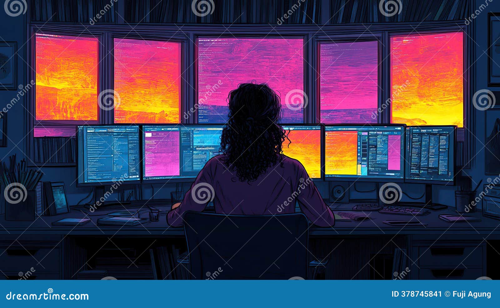Programmer Work Back View. Code Engineering Screen Vector Illustration | CartoonDealer.com ...