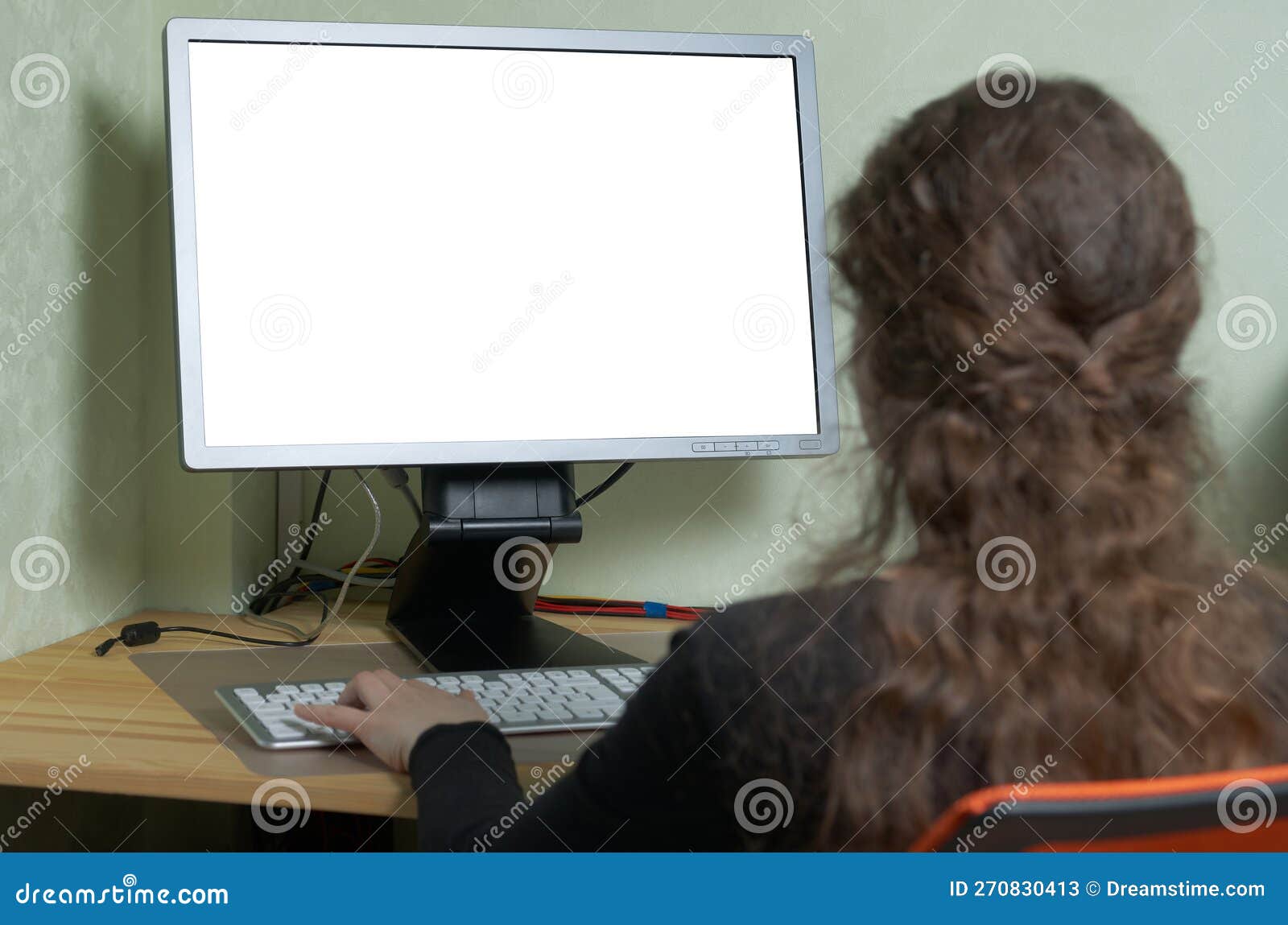 Woman Working on a Desktop Computer. Mockup Stock Image - Image of ...
