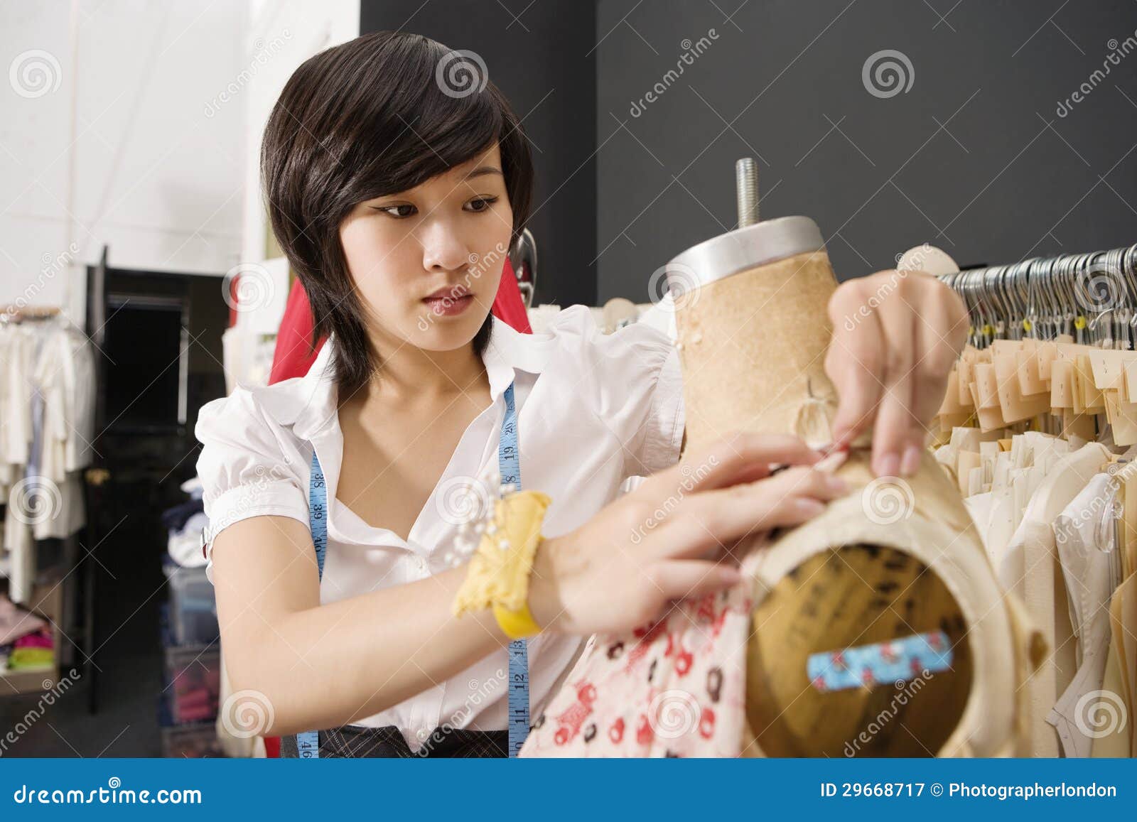 Woman Working on Dressmaker S Dummy Stock Image - Image of owner, dummy ...