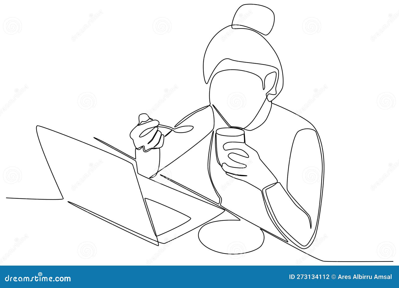 A Woman Working while Drinking Coffee Stock Vector - Illustration of ...