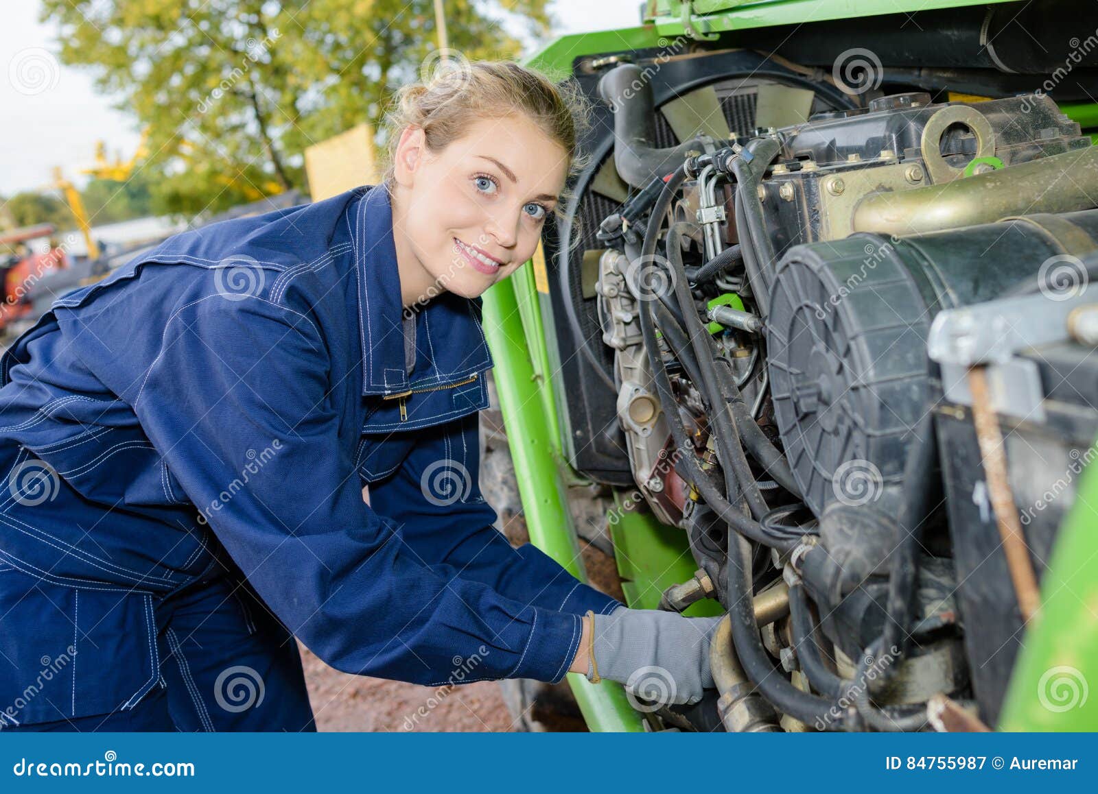 Woman Working on Engine Industrial Machine Stock Image - Image of ...