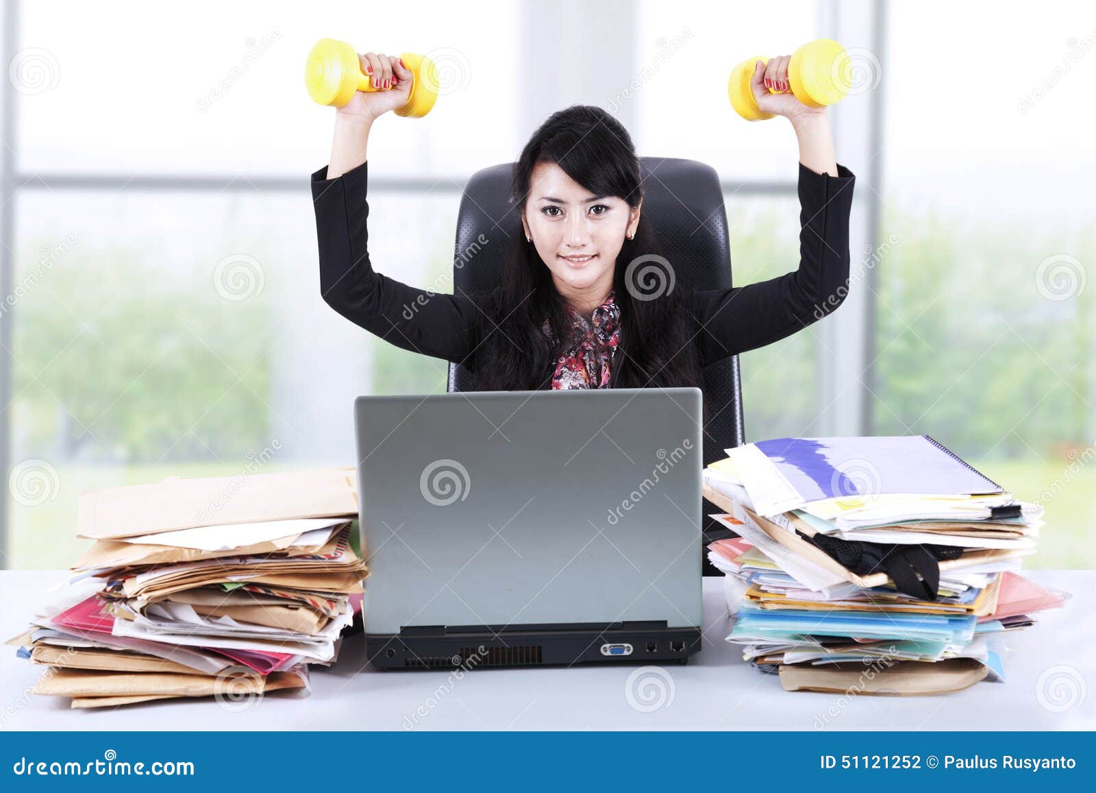 Woman Working and Exercising in Office Stock Photo - Image of business ...