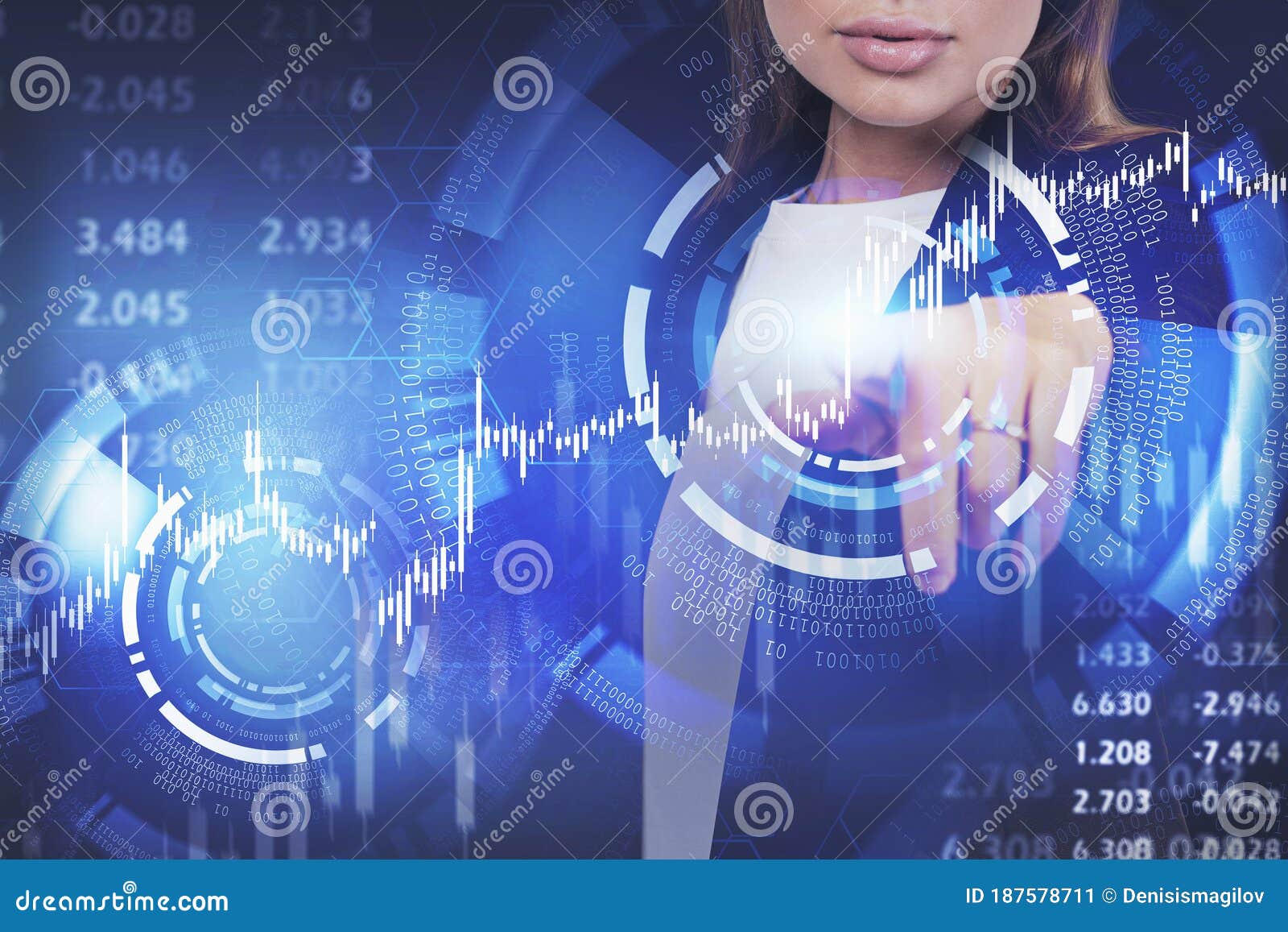 Woman Working with Financial Chart HUD Interface Stock Image - Image of ...