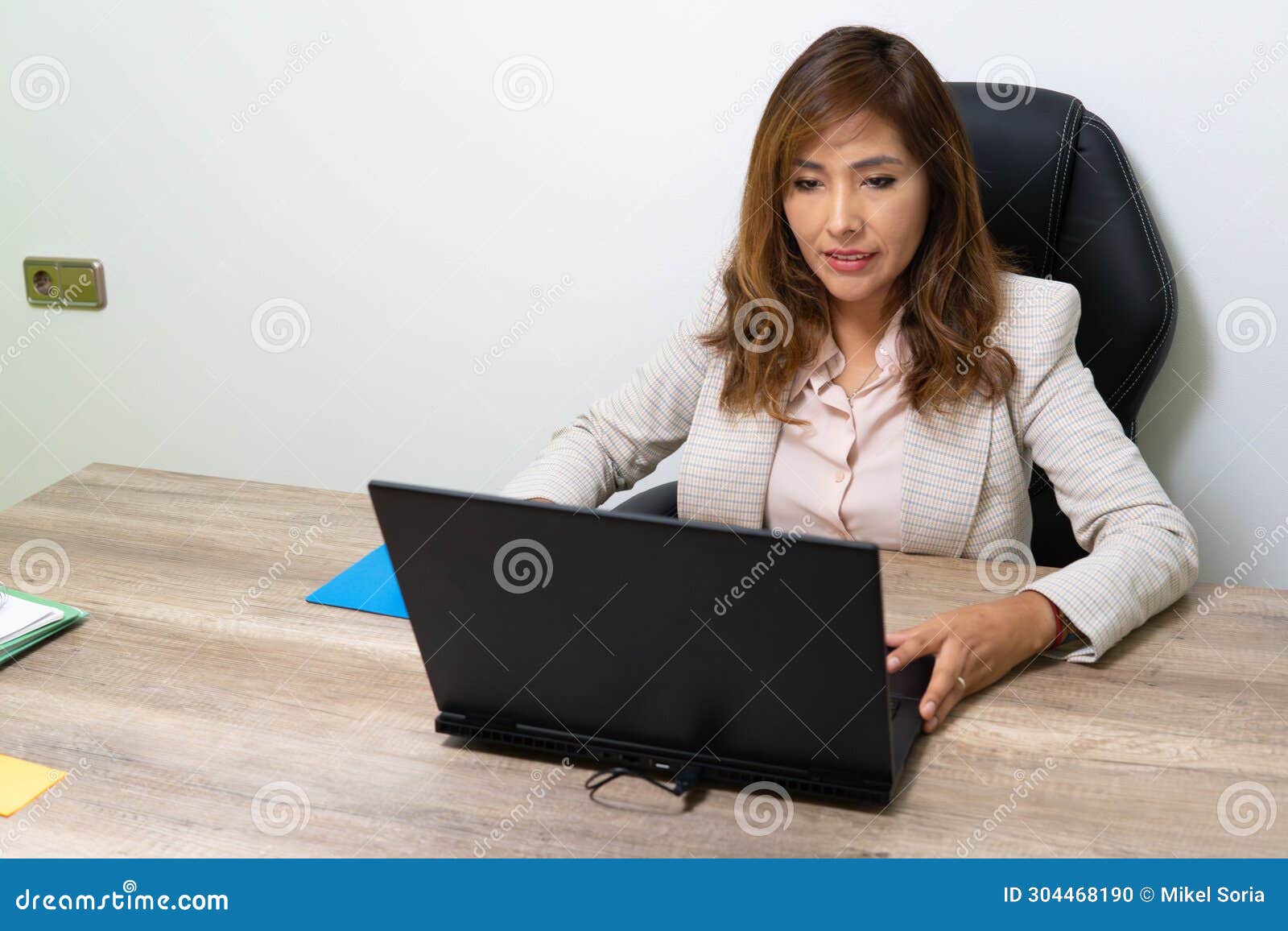 Woman Working in Front of Her Computer in Her Office at Home. Copy ...