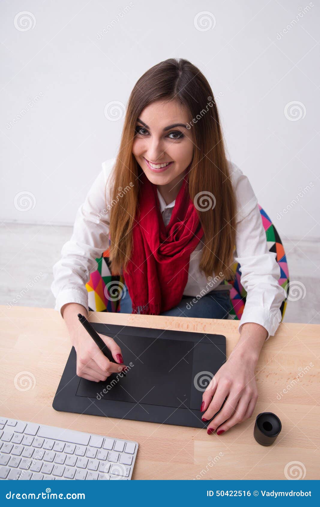 Woman Working on Graphic Tablet in Office Stock Photo - Image of ...