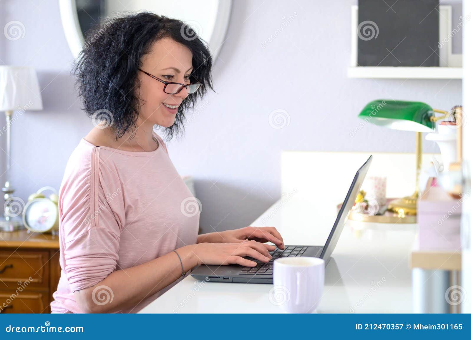 Woman is Working on Her Computer Stock Image - Image of internet ...