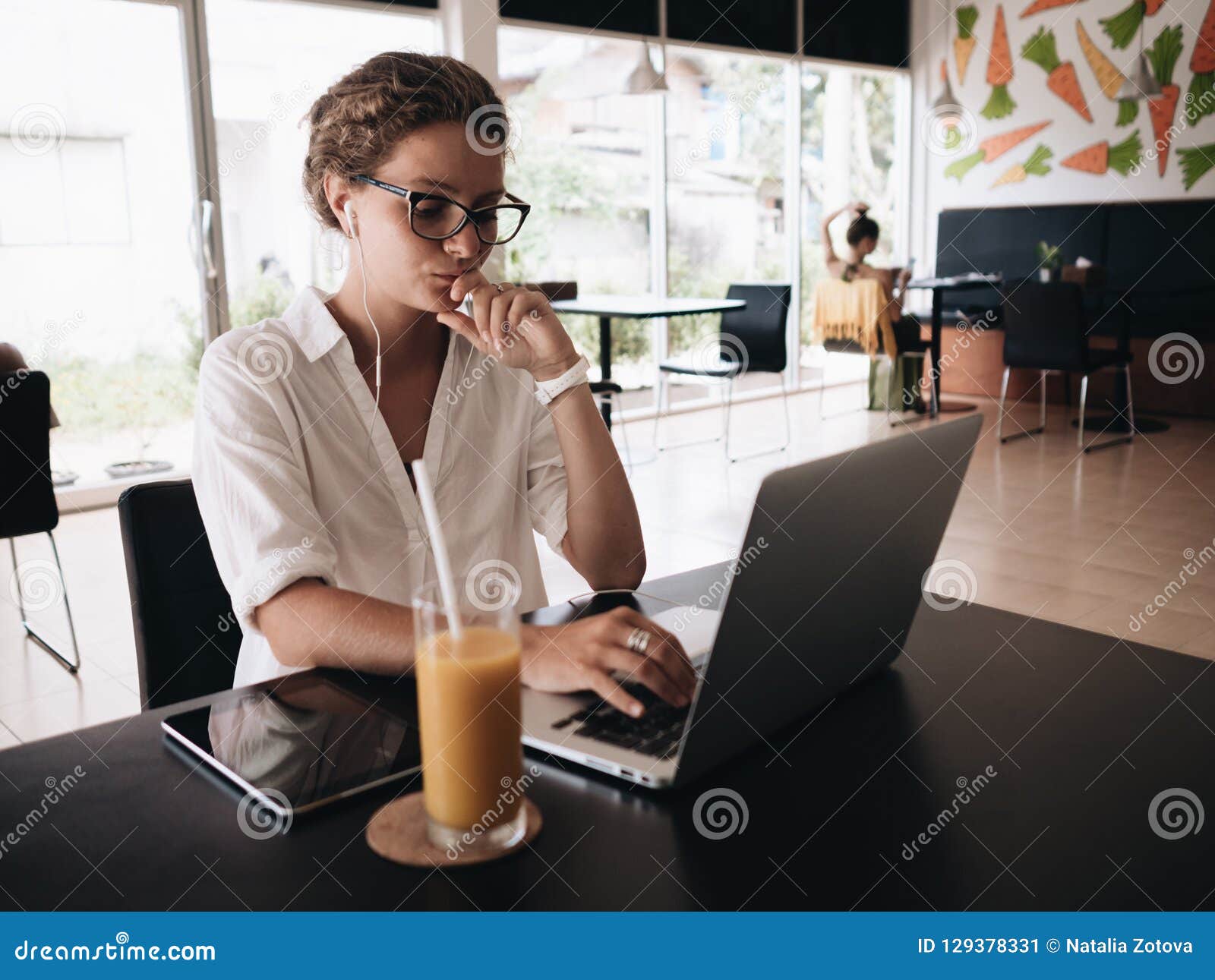 Woman Working on Her Laptop Computer Sitting in Cafe Stock Image ...