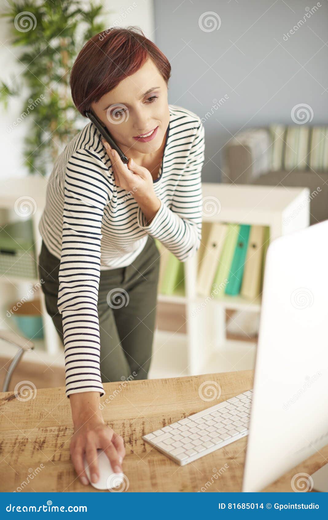 Woman working at home stock photo. Image of space, desk - 81685014