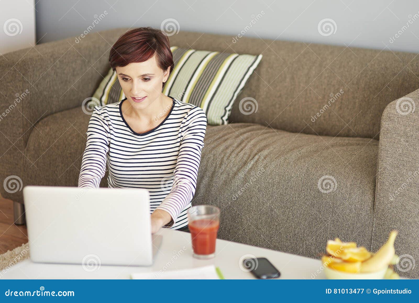 Woman working at home stock image. Image of computer - 81013477