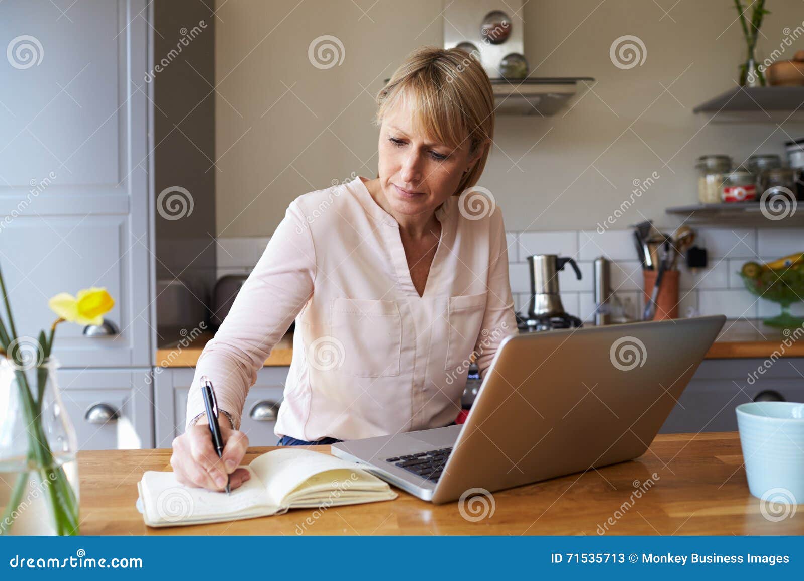 Woman Working from Home on Laptop in Modern Apartment Stock Image ...