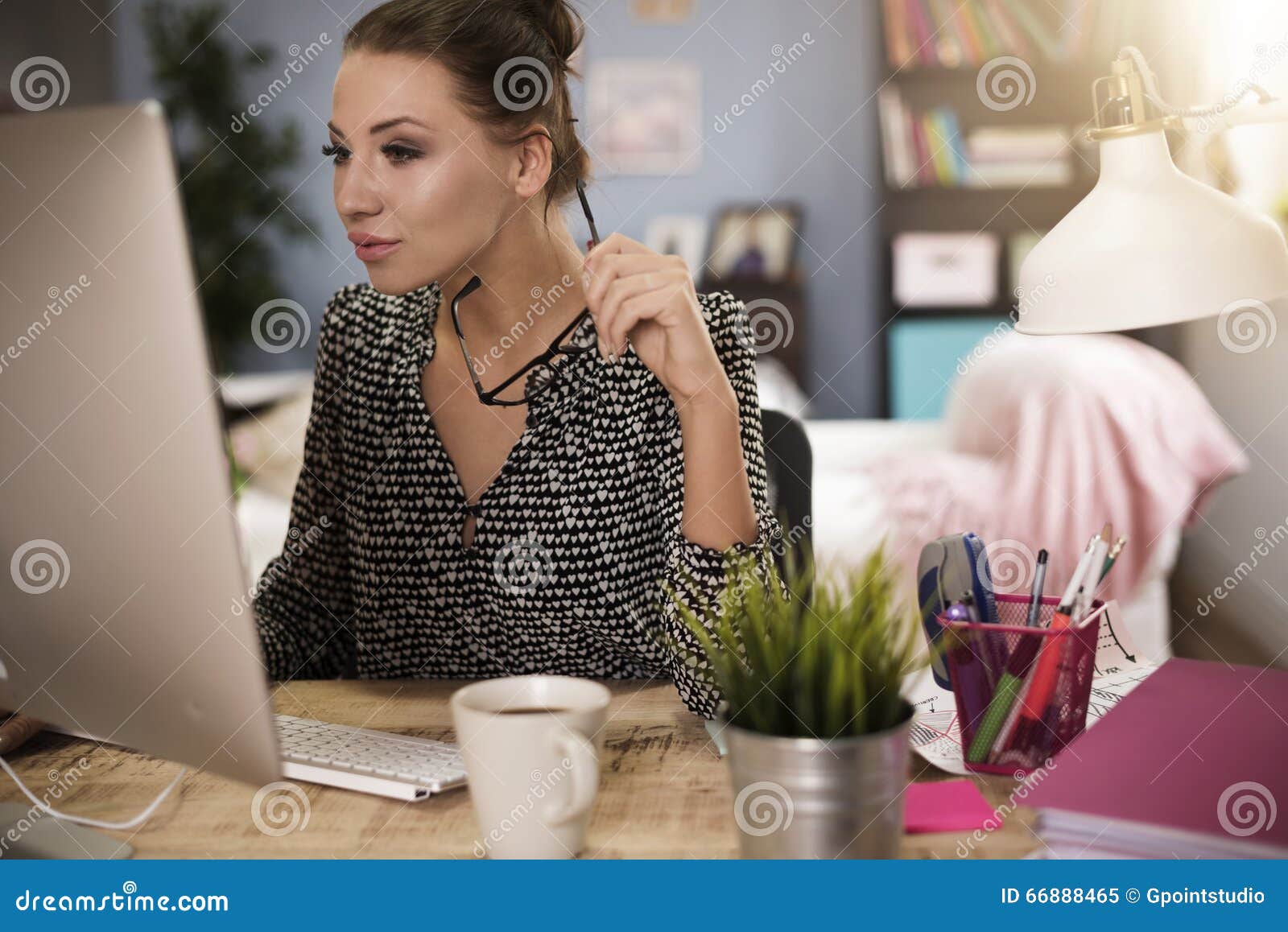 Woman working at home stock image. Image of businesswoman - 66888465