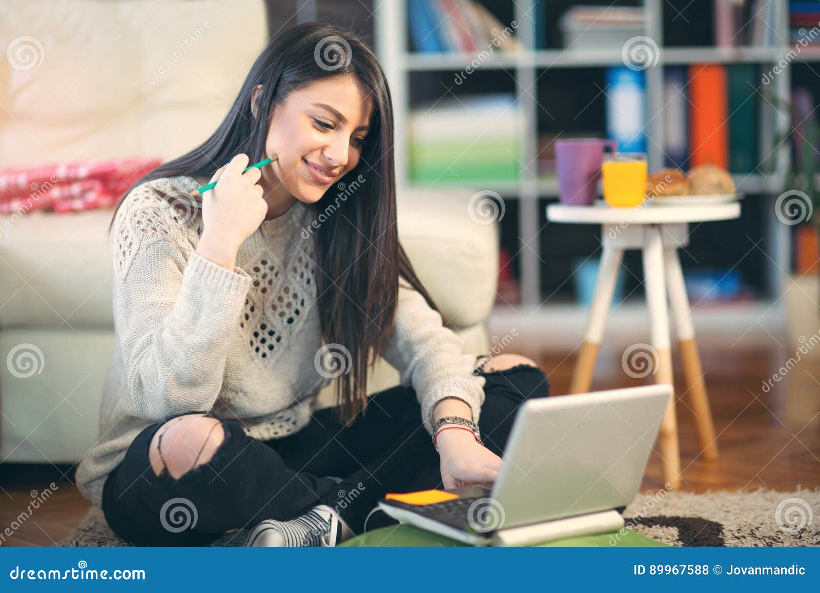 Woman working at home stock photo. Image of documents - 89967588