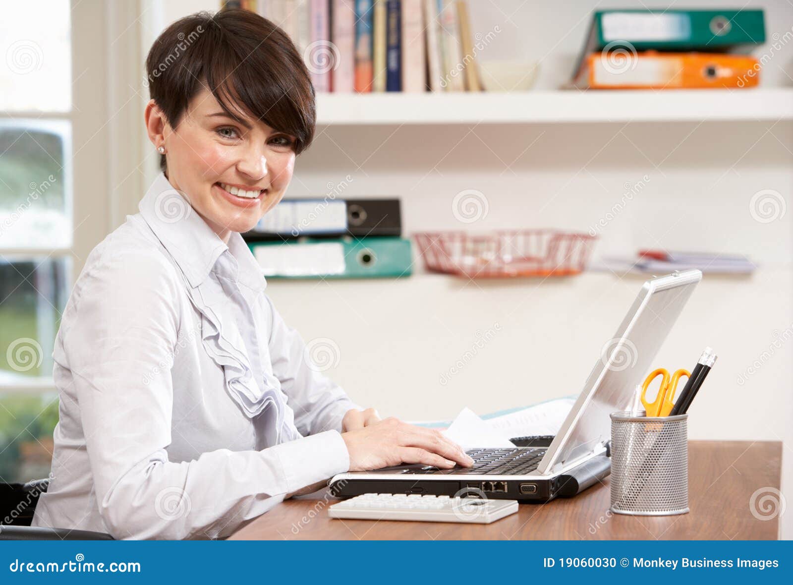 Woman Working from Home Using Laptop Stock Photo - Image of woman ...