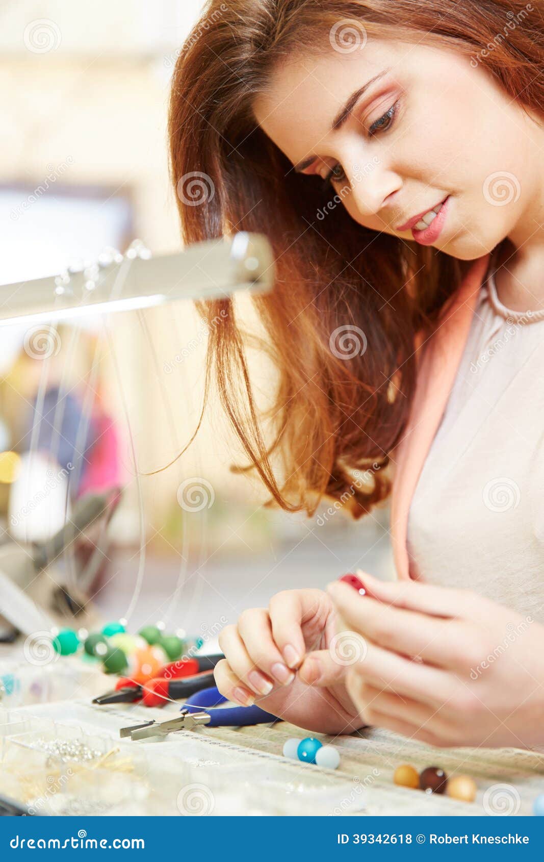 Woman Working in Jewelry Workshop Stock Photo - Image of thread ...