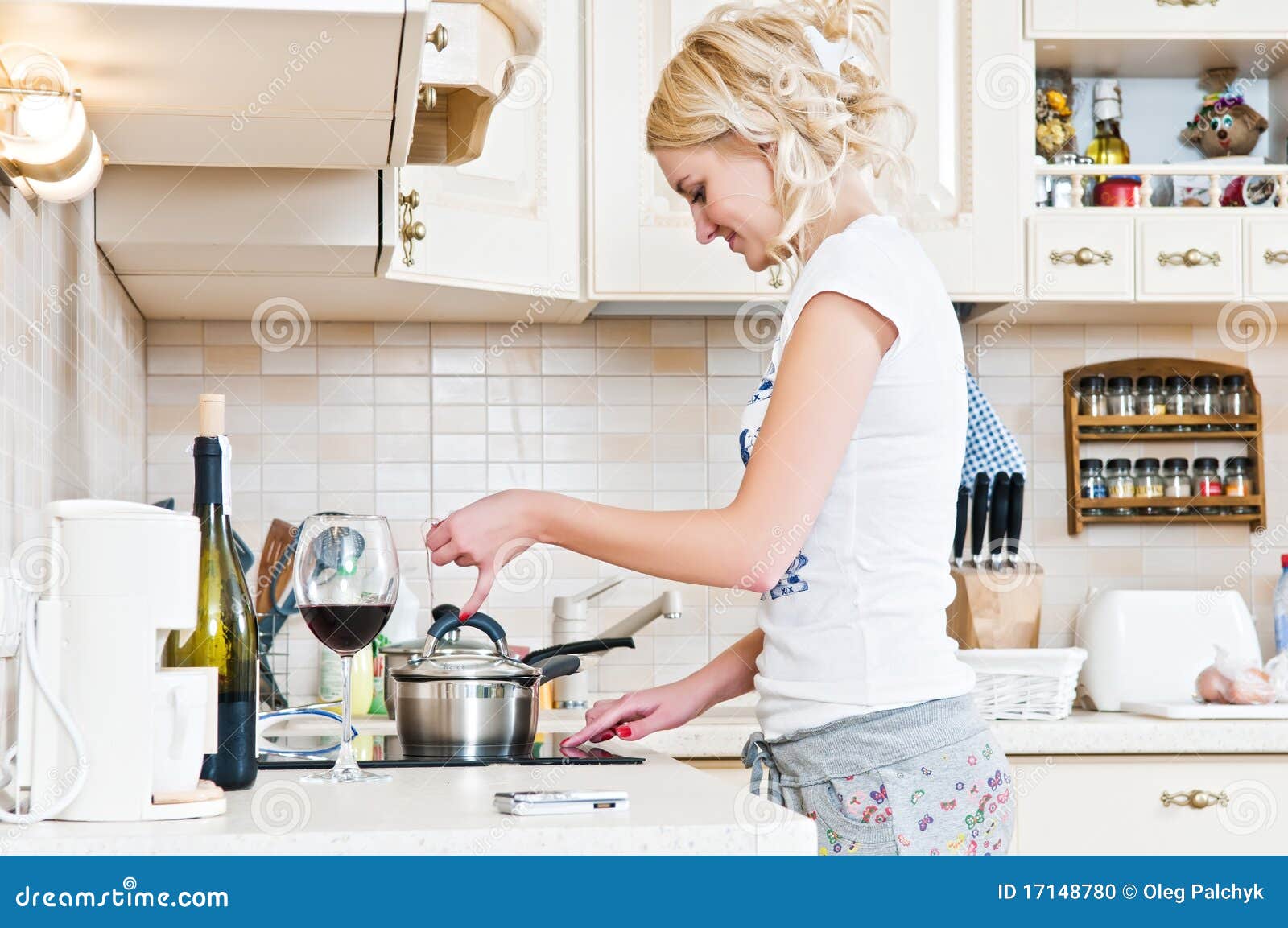 Woman Working in the Kitchen Stock Photo - Image of dinner, blond: 17148780
