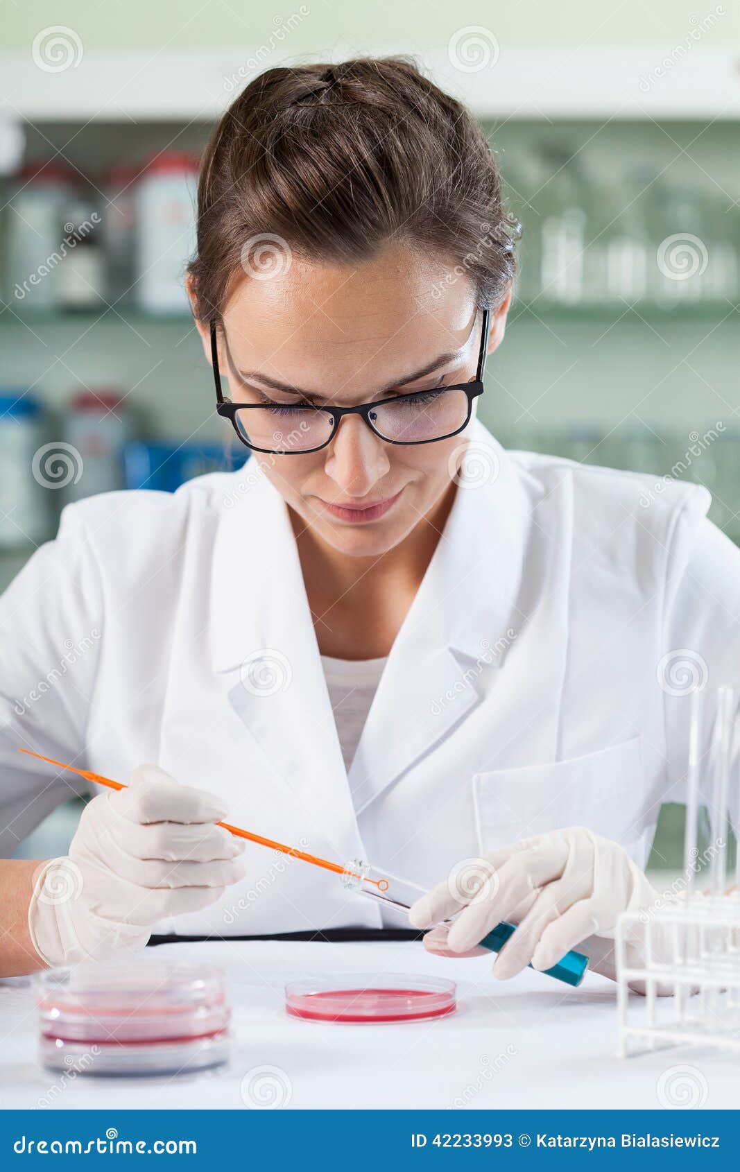 Woman Working in Laboratory Stock Image - Image of gloves, petri: 42233993