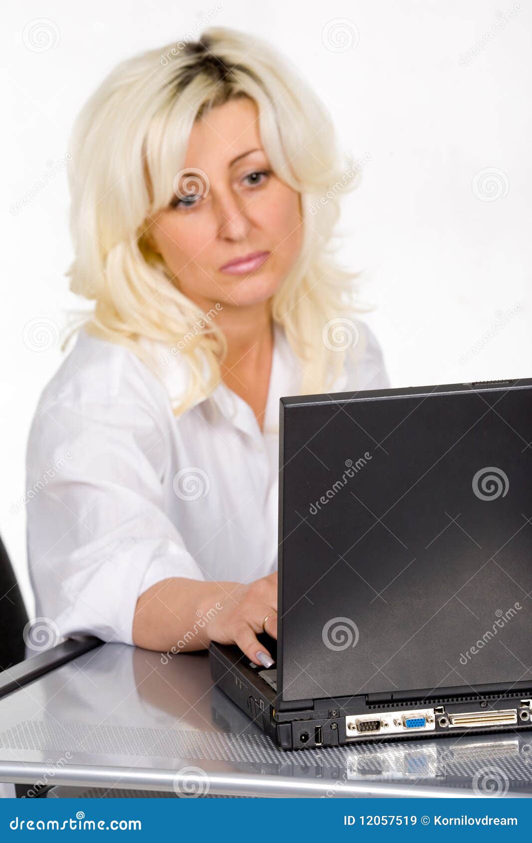 Woman working on laptop stock image. Image of cheerful - 12057519