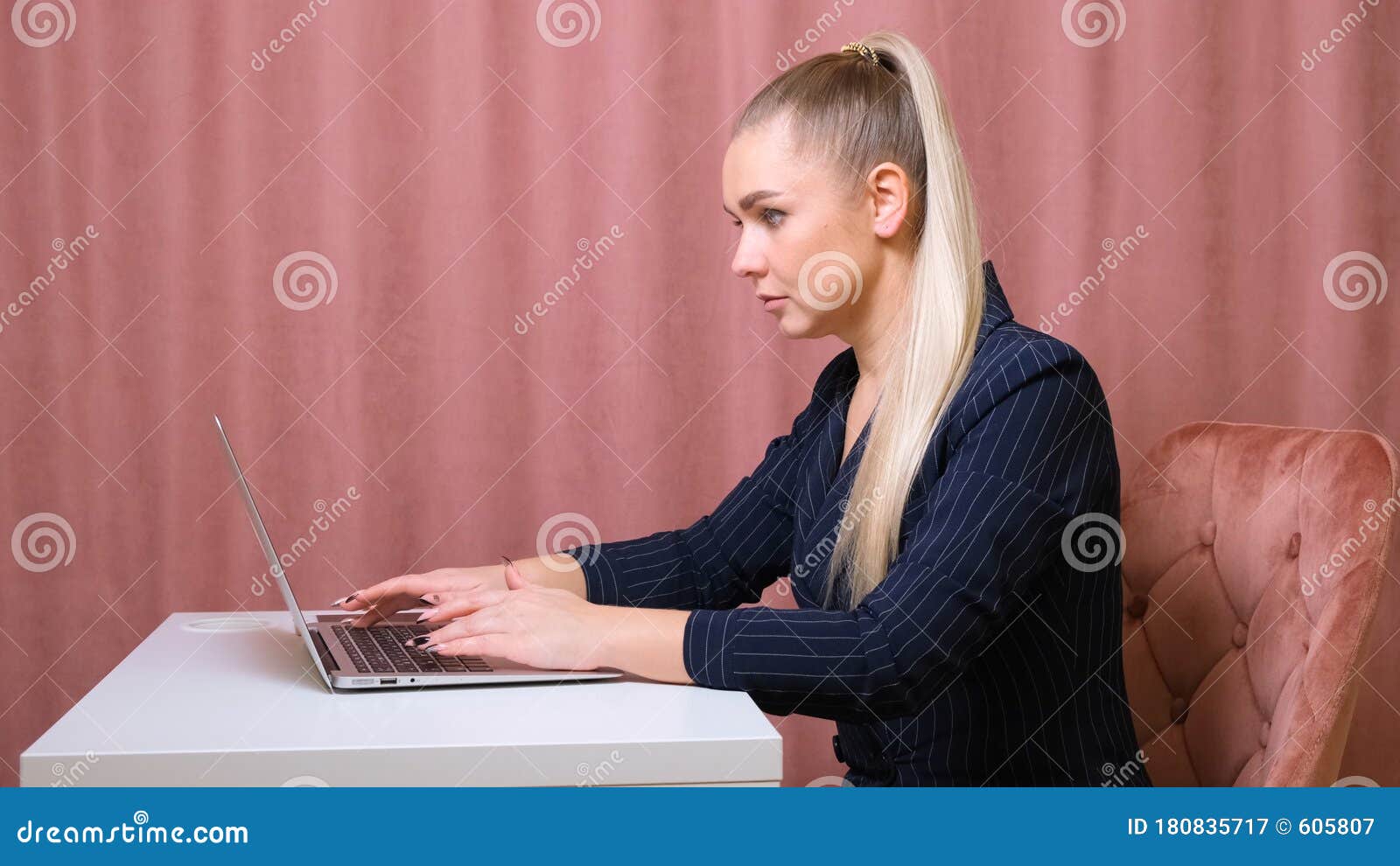 Woman Working Laptop. Business Woman Busy Working on Laptop Computer at ...