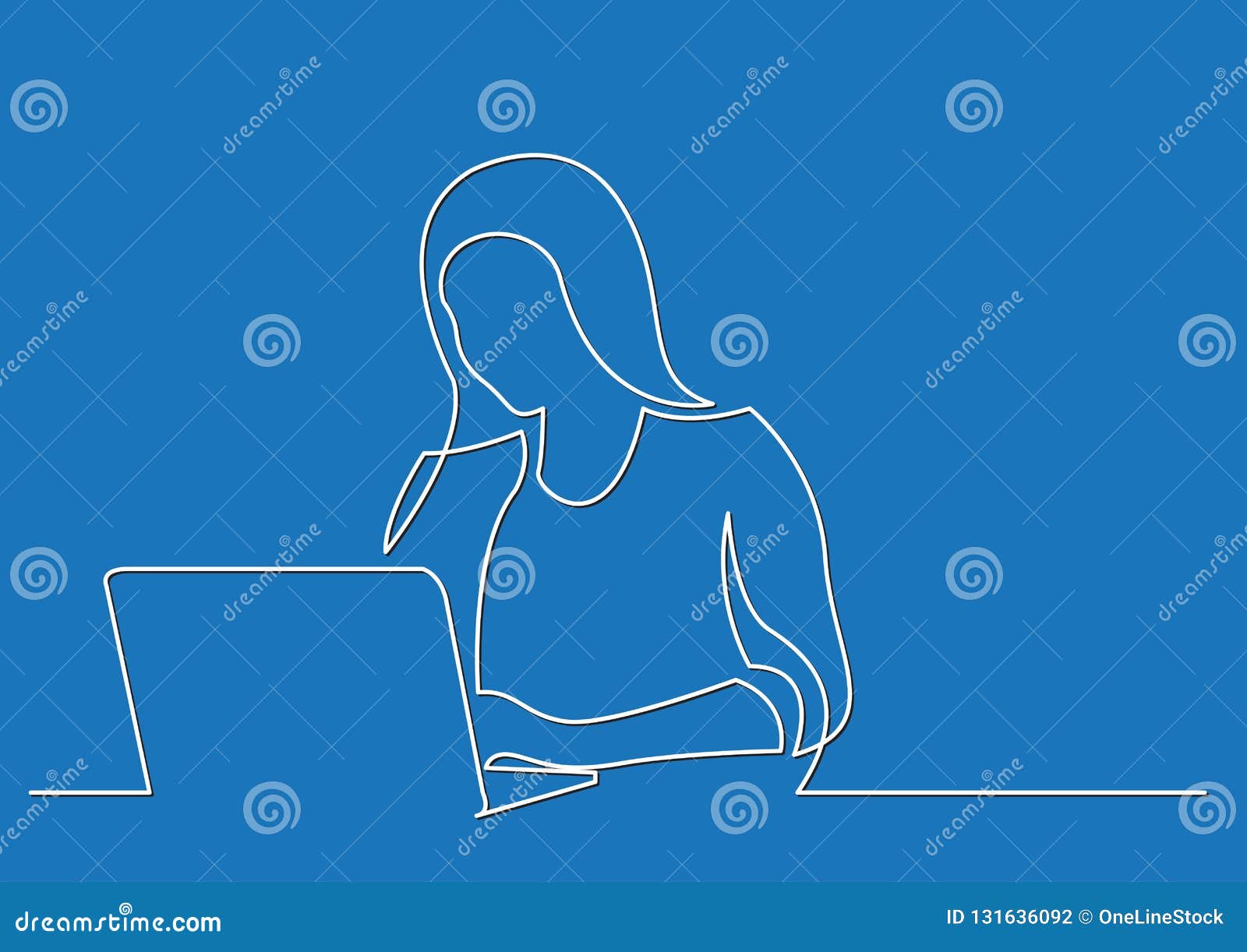 Woman Working on Laptop Computer - Continuous Line Drawing Stock Vector ...