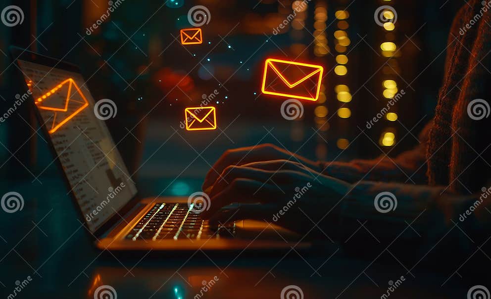 Woman Working on Laptop Computer, Sending Email in Modern Office ...