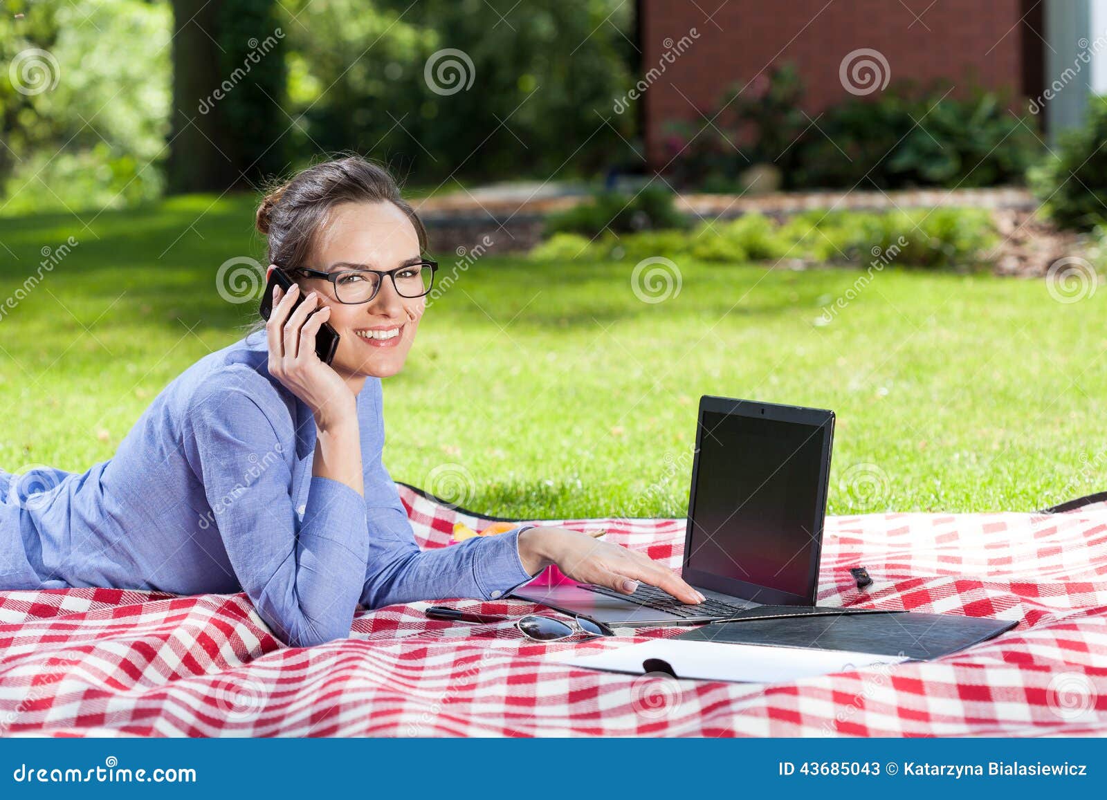 Woman Working on Laptop in Garden Stock Image - Image of nature ...
