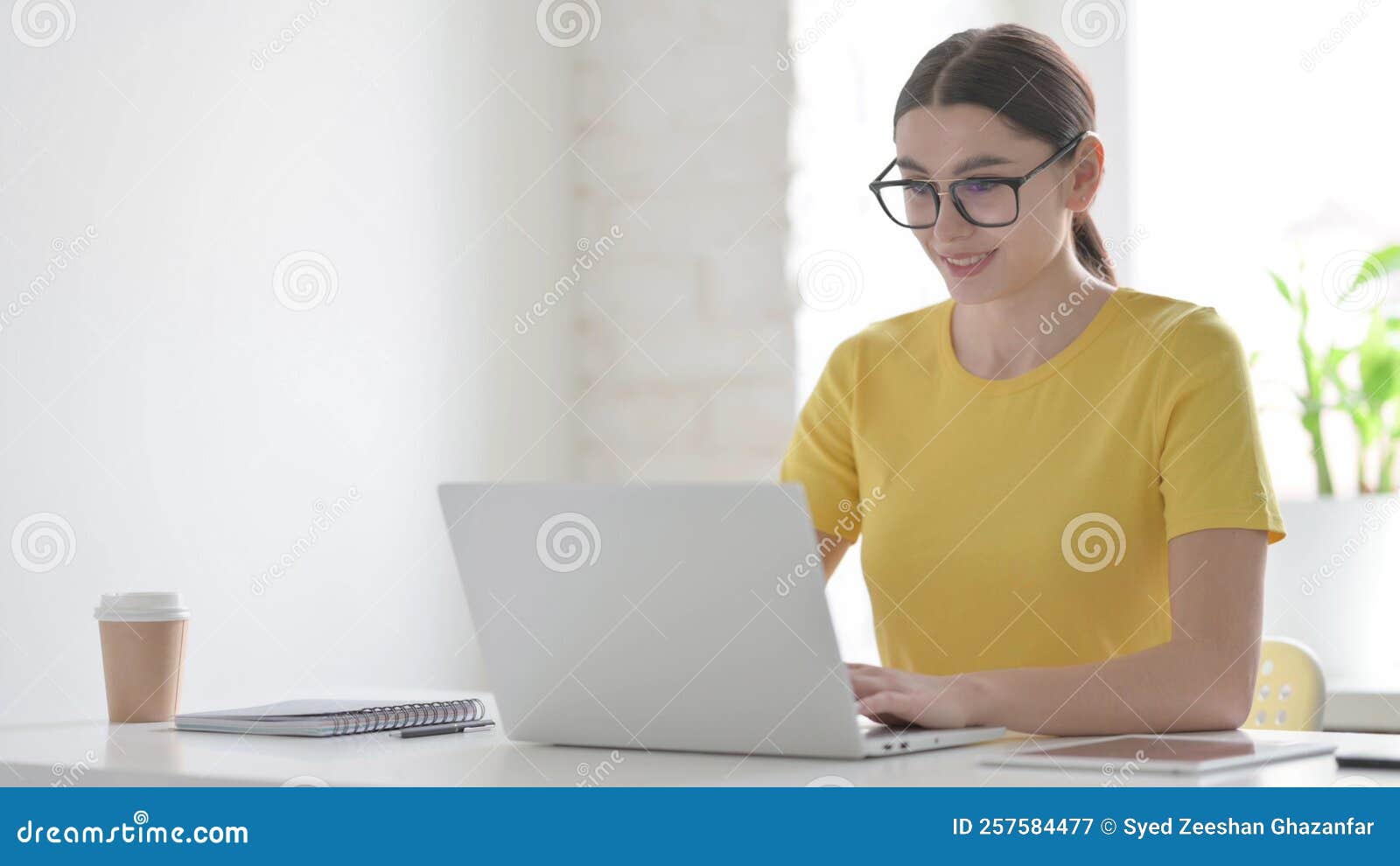 Woman Working on Laptop in Office Stock Image - Image of networking ...