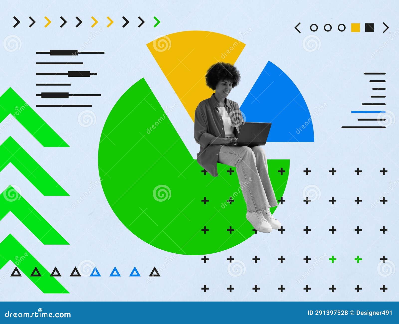 Woman Working on Laptop while Sitting on a Diagram As Concept of ...