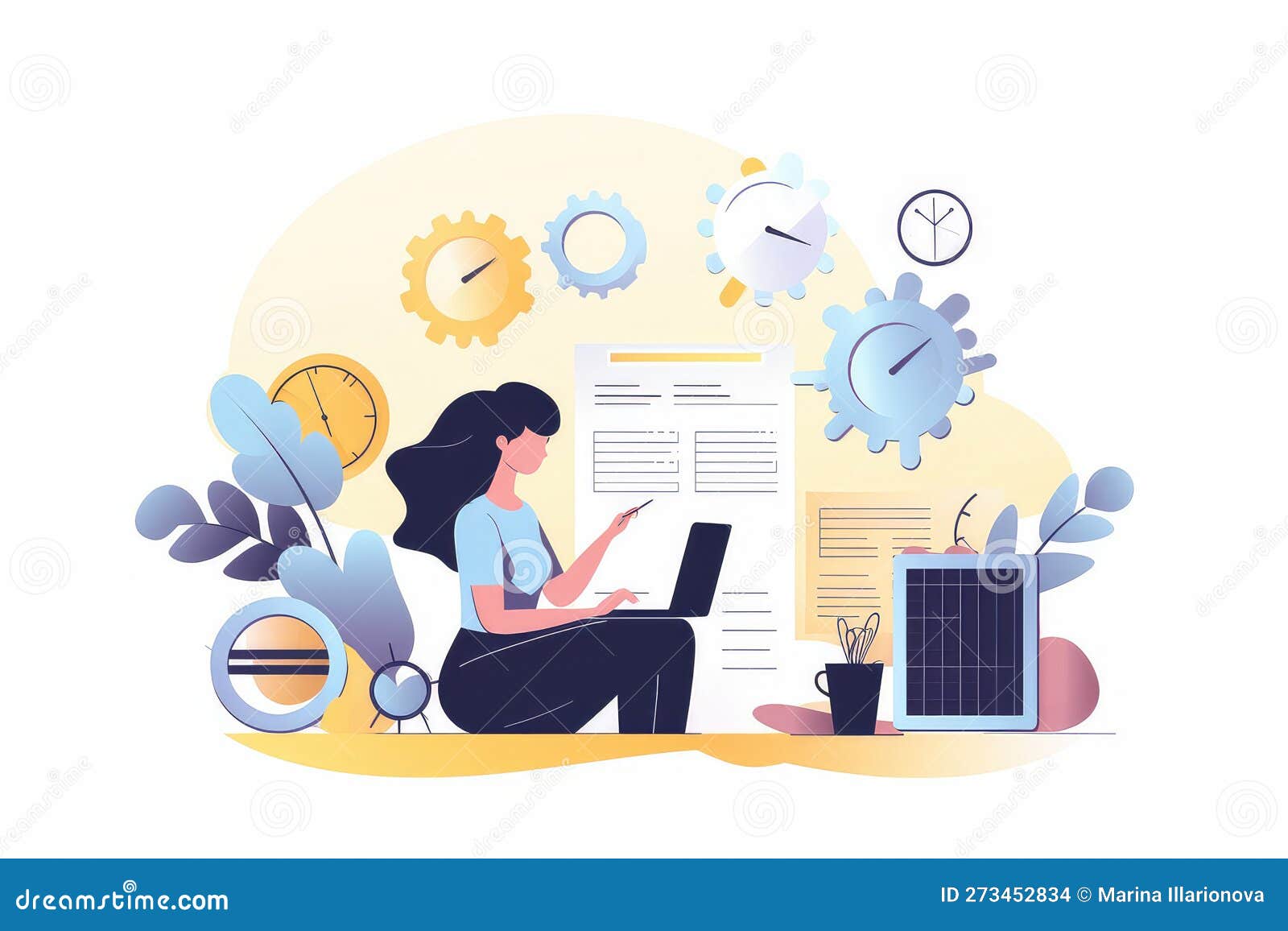 Woman Working on Laptop, Time Management and Efficiency. Generative AI ...