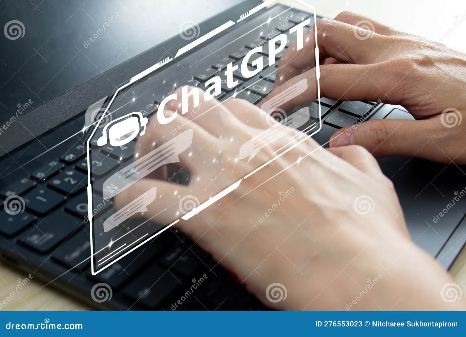 Woman Working on Laptop Using Technology CHAT GPT and AI As Tools. Chat ...