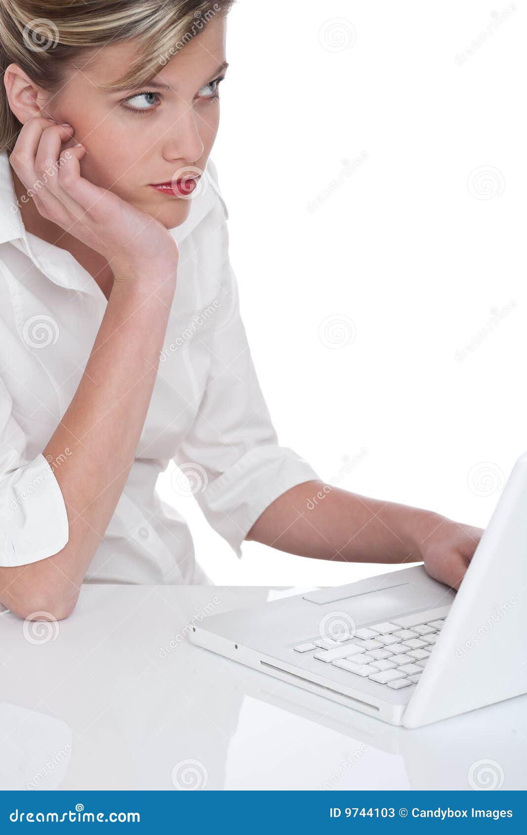 Woman Working with Laptop and Waiting Stock Image - Image of woman ...