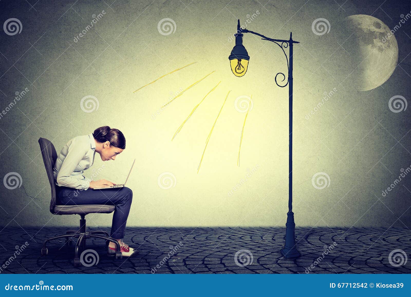 Woman Working Long Hours Using Laptop Stock Illustration - Illustration ...