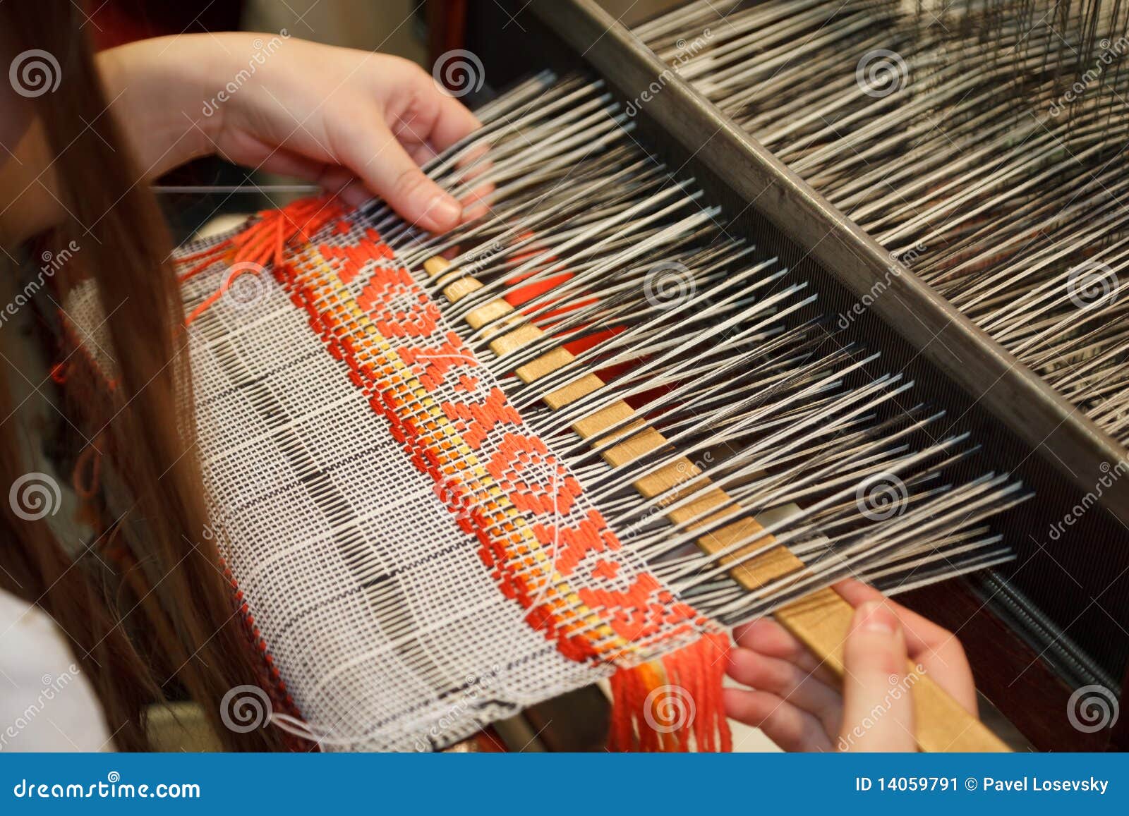 Woman Working at the Loom. Russian National Crafts Stock Image - Image ...