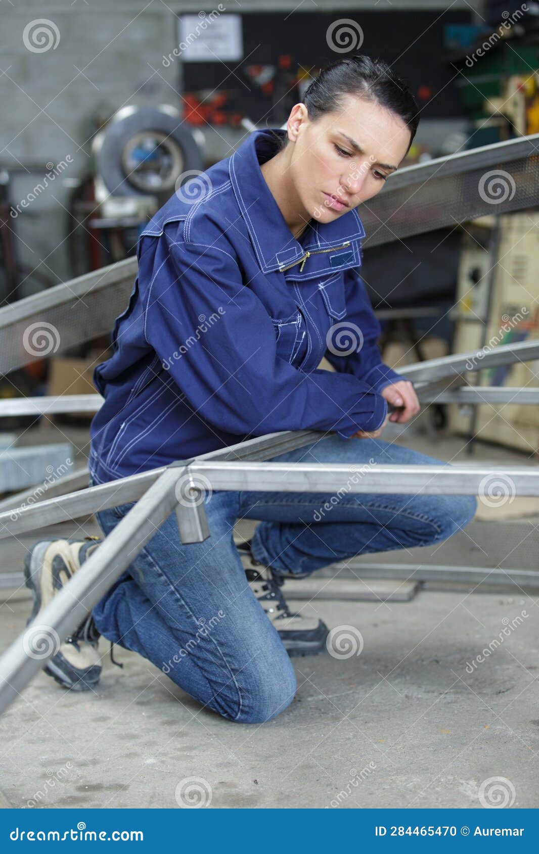 Woman Working on Manual Reinforcement Foundation Grid Stock Photo ...