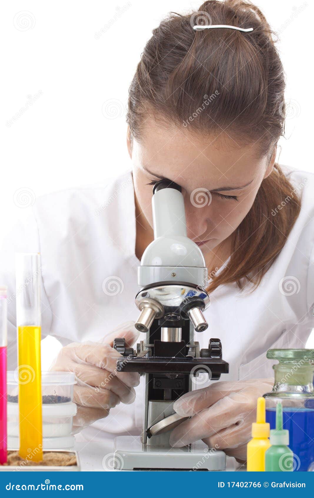 Woman Working with a Microscope Stock Photo - Image of look, chemical ...