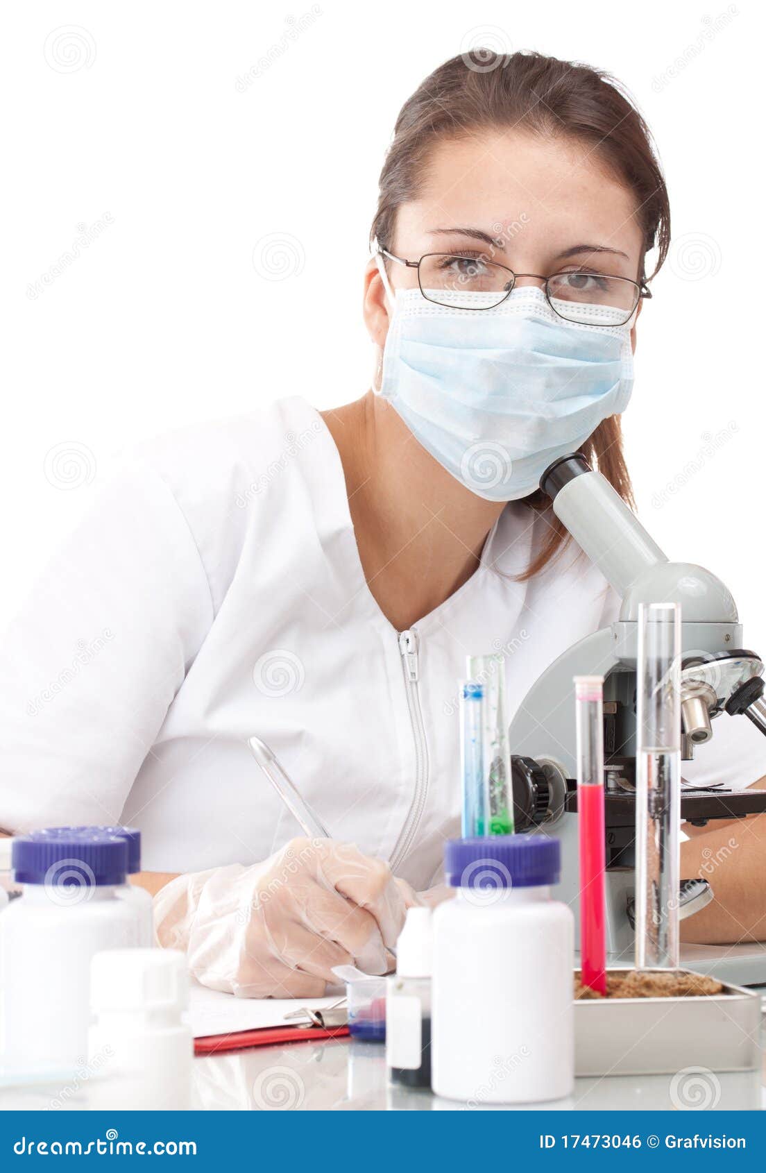 Woman Working with a Microscope Stock Photo - Image of instrument, coat ...
