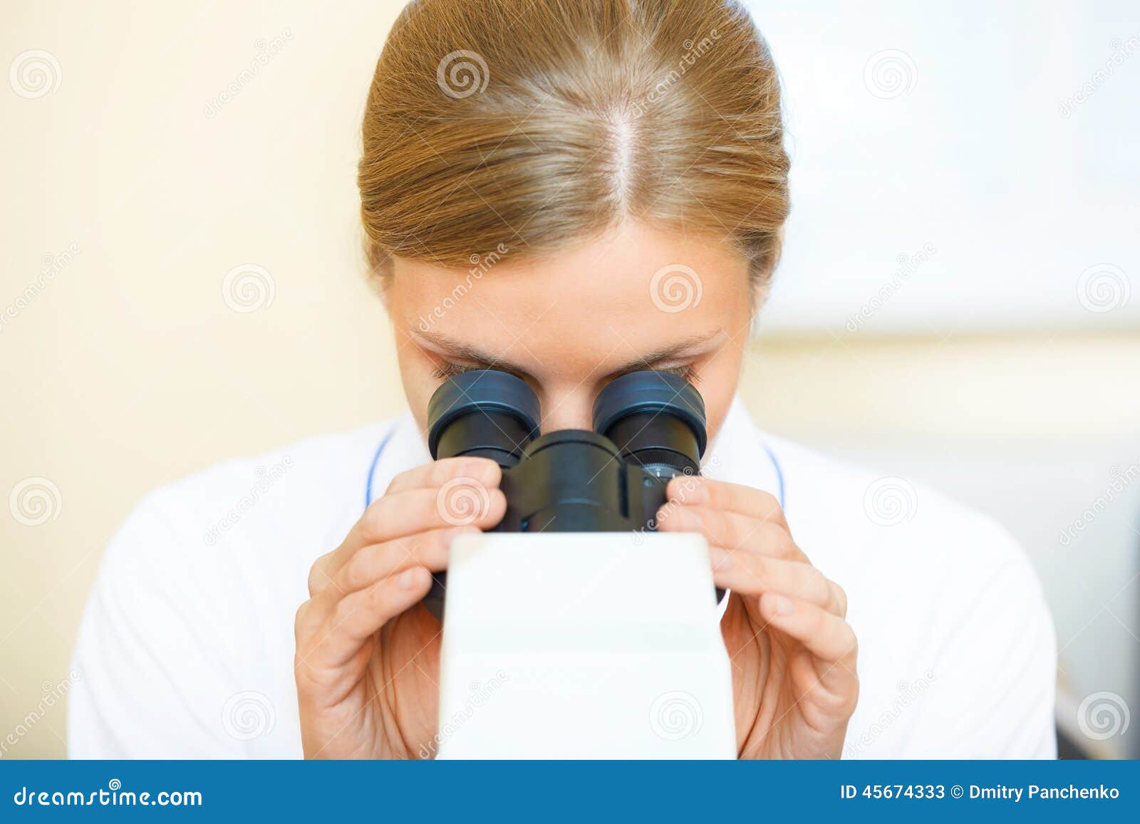 Woman Working with a Microscope. Stock Image - Image of chemical ...